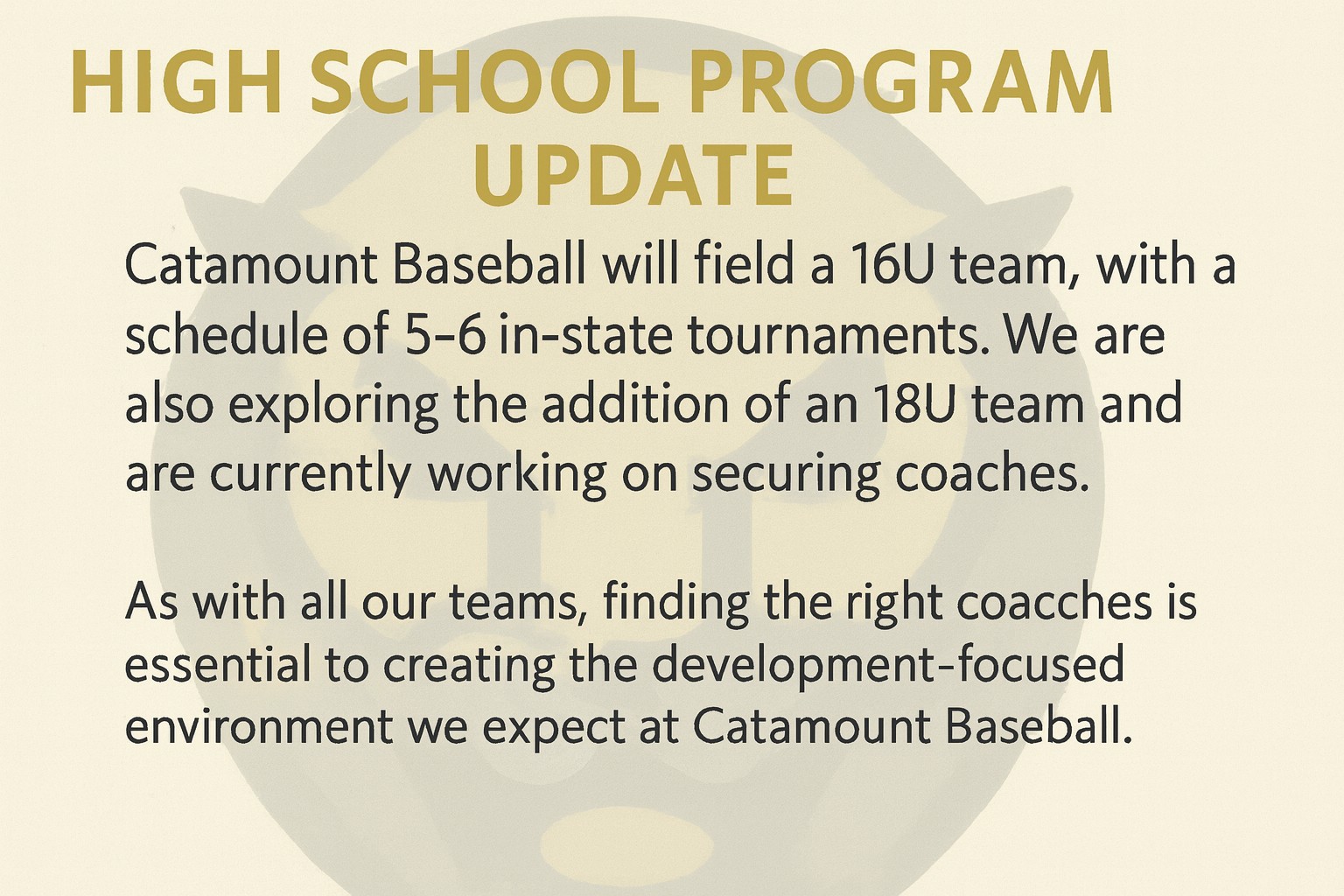 Catamount High School Summer 2026 - Catamounts Baseball